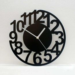 LONGZIMING Mode-Wanduhr, Kunst-Digitaluhr, Wanduhr im Wohnzimmerstil [kreativ] Persönlichkeit große Wandkarten leise [modern] einfache dekorative Uhr-Schwarz 14