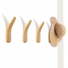LONGZIMING 4 Stück Wandmontierte Kleiderhaken aus Holz Naturholz Wandhalterung Einfache moderne V-förmige Wandgarderobe zum Aufhängen von Mänteln, Hüten,