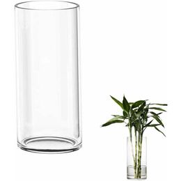 LONGZIMING - Klare zylindrische Glas-Blumenvase, 20 cm hohe zylindrische Glasvase, Blumenarrangement-Pflanzenvase für Tisch, Schreibtisch, Zuhause,
