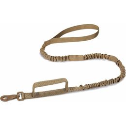 LONGZIMING Taktische Hundeleine mit 2 gepolsterten Griffen, elastische Hundeleine, elastisch, für Training, Hund, Militär, Outdoor, Jagd, Braun