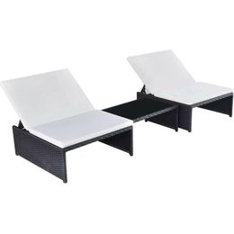 HOMMOO Sonnenliegen 2 Stk. mit Tisch Poly Rattan Schwarz VD27496