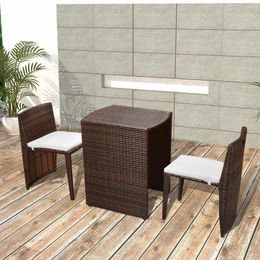 3-tlg. Bistro-Set mit Auflagen Poly Rattan Braun VD27346 - HOMMOO