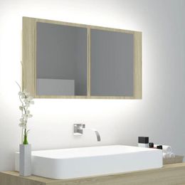 LONGZIMING LED-Bad-Spiegelschrank Sonoma-Eiche 90x12x45 cm