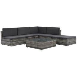 6-tlg. Garten-Lounge-Set mit Auflagen Poly Rattan Grau VD28796 - HOMMOO