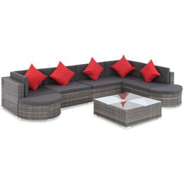 8-tlg. Garten-Lounge-Set mit Auflagen Poly Rattan Grau VD28621 - HOMMOO