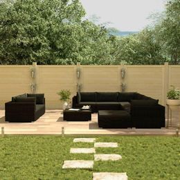 10-tlg. Garten-Lounge-Set mit Auflagen Poly Rattan Schwarz VD30097 - HOMMOO