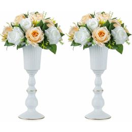 LONGZIMING - 2 Stück dekorative weiße Tischdekoration aus Metall, Blumenvase, Hochzeitsvase für Party, Geburtstag, Dekoration, künstliche
