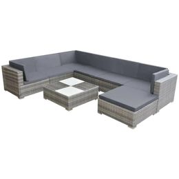 8-tlg. Garten-Lounge-Set mit Auflagen Poly Rattan Grau VD27236 - HOMMOO