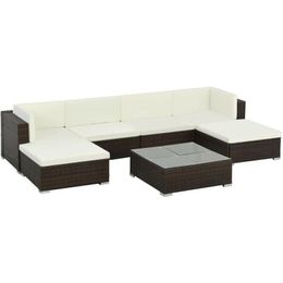 7-tlg. Garten-Lounge-Set mit Auflagen Poly Rattan Braun VD28789 - HOMMOO