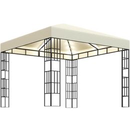 LONGZIMING Pavillon mit LED-Lichterkette 3x3 m Cremeweiß