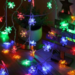 LONGZIMING - Weihnachtslichter, Weihnachtsbaum-Lichterketten, batteriebetriebene Schneeflocken-Weihnachtslichter, 6 m, 40 bunte LED-Lichter, für den