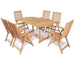 7-tlg. Garten-Essgruppe mit Klappstühlen Massivholz Teak VD27468 - HOMMOO