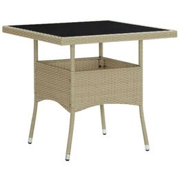 HOMMOO Garten-Esstisch Beige Poly Rattan und Glas YQvidaXL310551DE