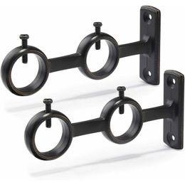 LONGZIMING 2 Stück Doppelhaken Gardinenstangenhalterungen für Wohnzimmer Schlafzimmer Gardinenstangenhalter (schwarz) (2 Stück)