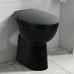 LONGZIMING - Hohe Spülrandlose Toilette Soft-Close 7cm Höher Keramik Schwarz