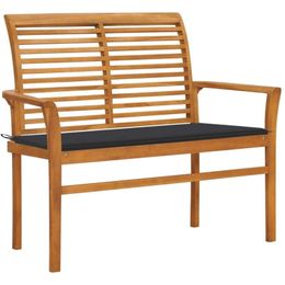 LONGZIMING Gartenbank mit Anthrazit Auflage 112 cm Massivholz Teak