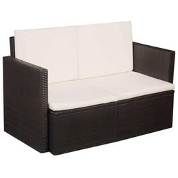 2-Sitzer-Gartensofa mit Auflagen Braun Poly Rattan VD28385 - HOMMOO