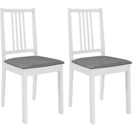 LONGZIMING Esszimmerstühle mit Polstern 2 Stk. Weiß Massivholz