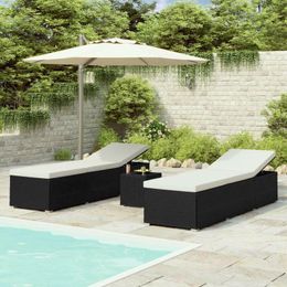 HOMMOO 3-tlg. Garten-Sonnenliegen mit Teetisch Poly Rattan Schwarz YQvidaXL3057662DE