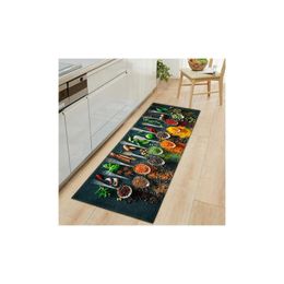 Amirror Smart Ug - Küchenmatte, Geschirr und Gewürze, 60 x 180 cm, waschbare Vorderseite, rutschfeste Komfort-Badematte, Fußmatte, Küchenbodenmatte