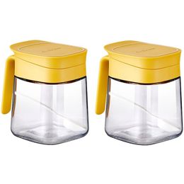 Gewürzgläser aus Glas, feuchtigkeitsbeständige Gewürzbehälter mit Löffeln, 300-ml-Gewürzflaschen, Mini-Gewürz Gelb