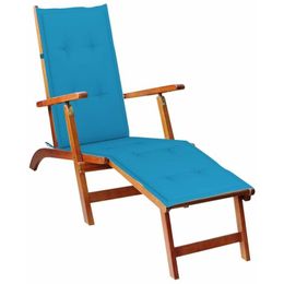 LONGZIMING - Liegestuhl mit Fußstütze und Auflage Akazie Massivholz