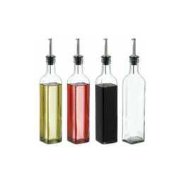 Essig- und Ölspender Set, 4 Glasflaschen, 500 ml, Ausgießer, Olivenöl & Vinaigrette, Ölflasche, transparent