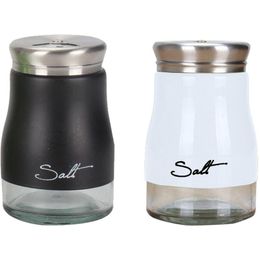 Salz- und Pfefferstreuer-Set, Salz- und Pfefferstreuer aus Edelstahl mit Glasboden, Schwarz + Weiß
