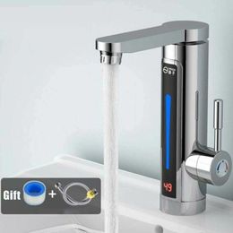 3300W LED Wasserhahn Warmwasserbereiter Temperaturanzeige Wasserhahn Badezimmer/Küche Durchlauferhitzer, Silber