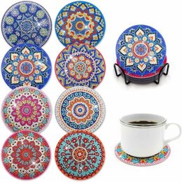 5D Diamond Painting Untersetzer, Satz von 8 Kork Basis Untersetzer für Tasse Vase Mit Stand, diy Diamant Kunst Malerei Mandala, Geeignet für