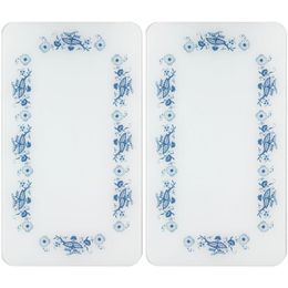 Wenko - Herd Abdeck Platten Glas Abdeckung Herdabdeckplatte Blüten 2er Set - blau
