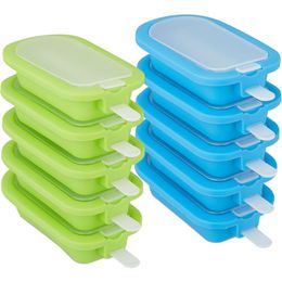 Eisformen 10er Set, Silikon, Formen für Eis am Stiel, BPA-frei, Stieleisformen, Wassereisformen, blau/grün - Relaxdays