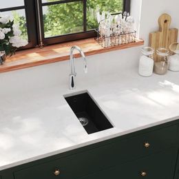LONGZIMING Küchenspüle mit Überlauf Schwarz Granit
