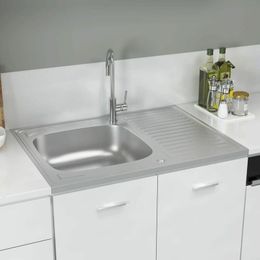 LONGZIMING Küchenspüle mit Abtropfset Silbern 800x600x155 mm Edelstahl