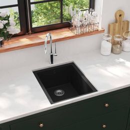 LONGZIMING Küchenspüle mit Überlauf Schwarz Granit