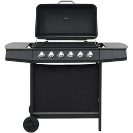 LONGZIMING Gasgrill mit 6 Brennern Stahl Schwarz