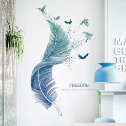 LONGZIMING - WandSticker4U®- feather Wandsticker in Blau (124×72 cm) i dekorativer Wandsticker Vögel Modernes Poster i Deko für Wohnzimmer