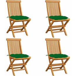 LONGZIMING Gartenstühle mit Grünen Kissen 4 Stk. Massivholz Teak