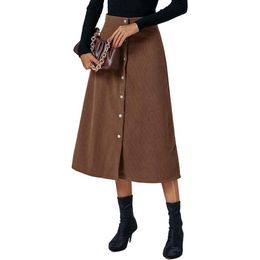 KIKI 2-in-1-Kleid A-LinieRöcke Sichtbarer Knopfleiste Taille Mittellange Cordrock