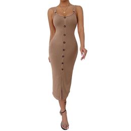 ZWY Jerseykleid Sexy Damen-Bleistift-Midi-Tankkleid mit Knopfleiste Geripptes