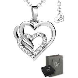 Limana Herzkette Halskette Damen Silber 925 mit Zirkonia Steine Herz-Anhänger Kette (inkl. Herz Geschenkdose und Tasche)
