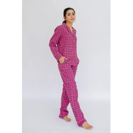SNOOZE OFF Pyjama Schlafanzug in fuchsia-blauem Karomuster (2 tlg.