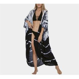 AFAZ New Trading UG Strandkleid Schwarz-weißer Batik-Cardigan-Strandrock-Bikini-Überzug Badeanzug mit Strickjacke und Sonnenschutzkleidung für den Urlaub