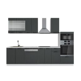 VICCO Küchenzeile Fame-Line Anthrazit Landhaus/Weiß 300cm mit Hochschrank ohne AP