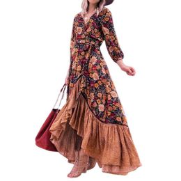 ZWY Dirndl Maxirock Damen-Langarm-bedrucktes Vintage-Kleid