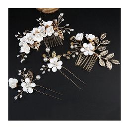 LENBEST Diadem 4 Stk Hochzeit Haar Kamm mit Perlen Blumen