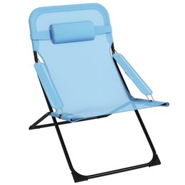 Outsunny Klappstuhl mit 4-stufiger Rückenlehnenverstellung und Kopfkissen blau (Farbe: blau)