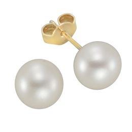 V Ohrstecker 585/- Gold Perle weiß 0,9cm Glänzend