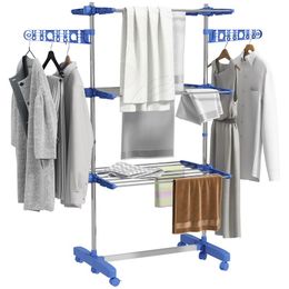 HOMCOM Wäscheständer mit Kleiderhaken grau (Farbe: blau)