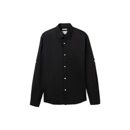 Tom Tailor Denim Herren Relaxed Langarmshirt, schwarz, Uni, Gr. XL